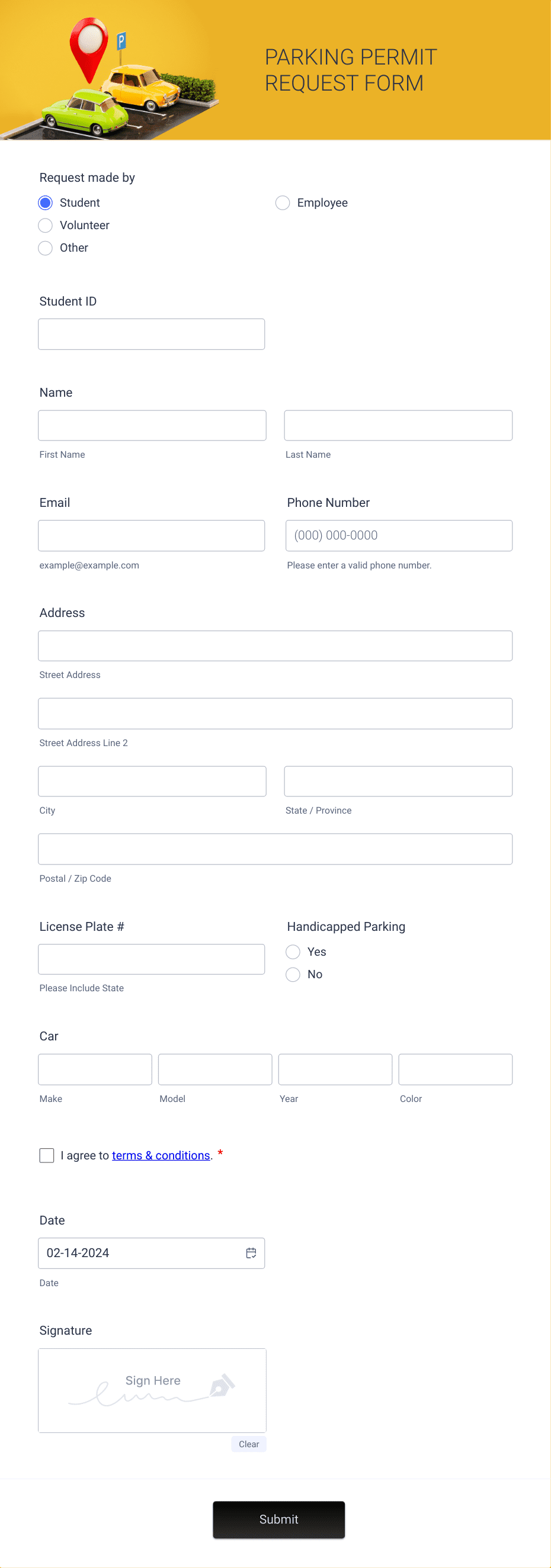 Parking Permit Request Form Template | Jotform