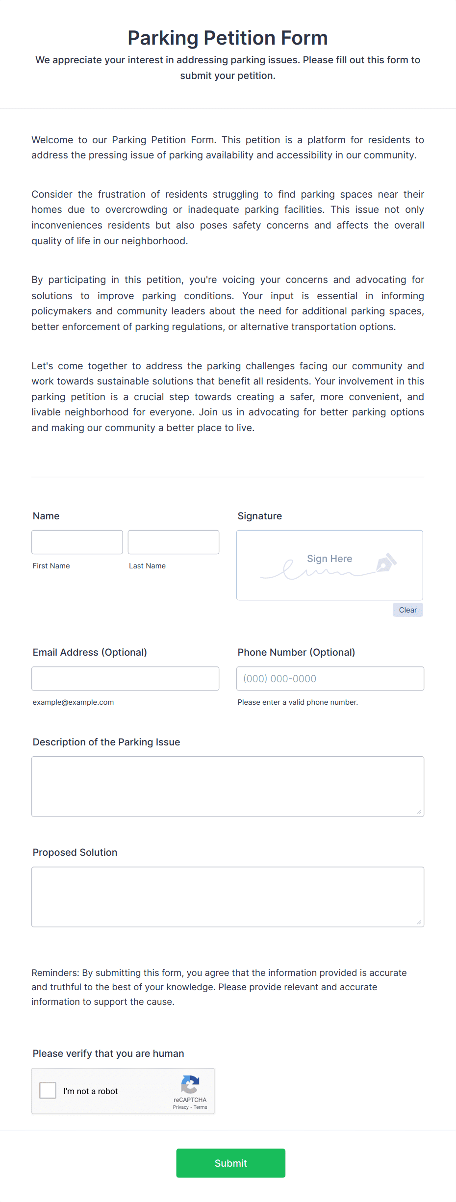 Parking Petition Form Template | Jotform