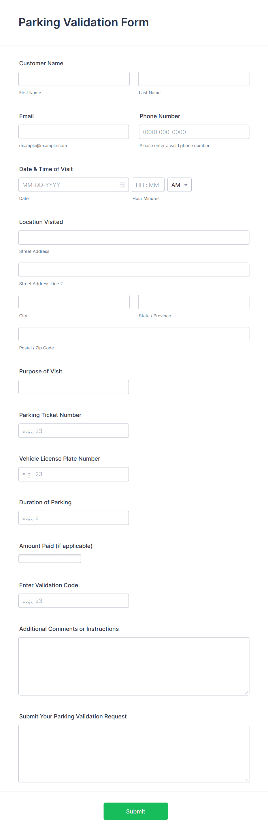 Parking Validation Form Template | Jotform