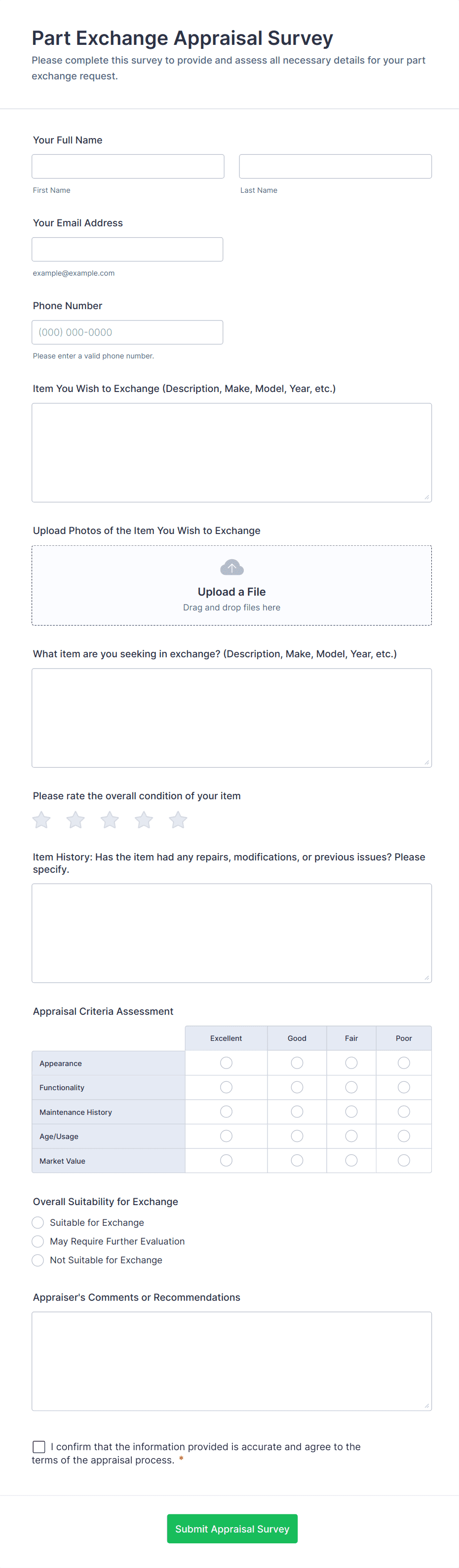Part Exchange Appraisal Survey Form Template | Jotform