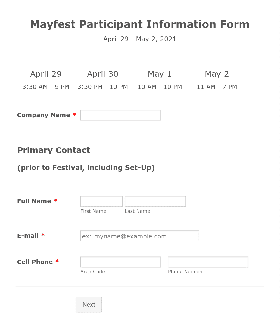 Participant Information Form Template | Jotform