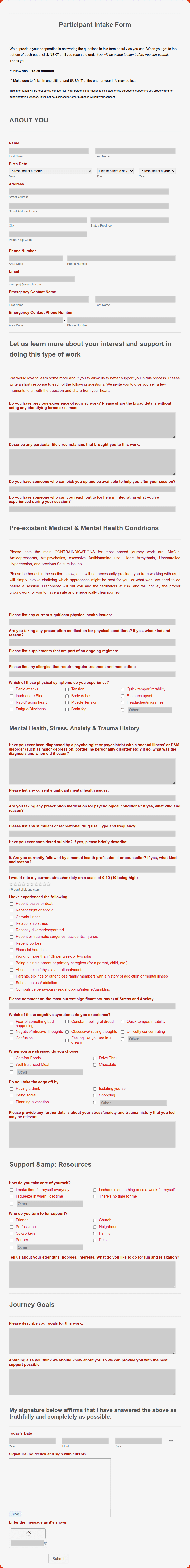 Participant Intake Form Template | Jotform