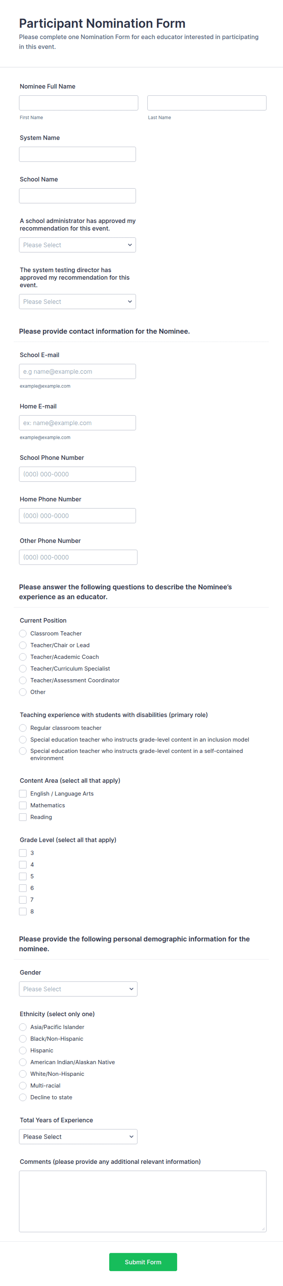 Participant Nomination Form Template | Jotform