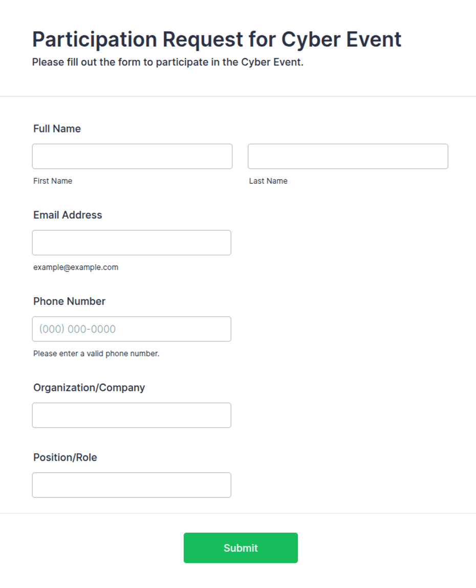 Participation Request for Cyber Event Form Template | Jotform