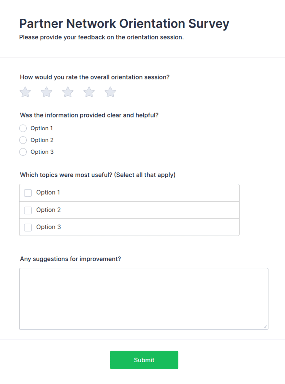Partner Network Orientation Survey Form Template | Jotform