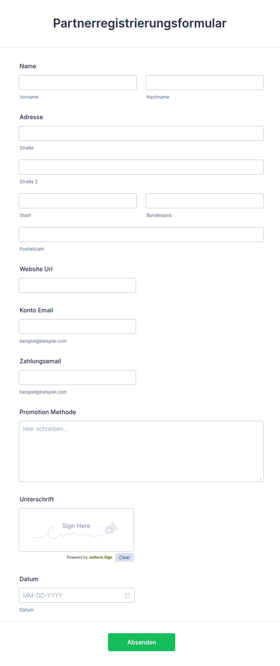 Partnerregistrierungsformular Formularvorlage | Jotform