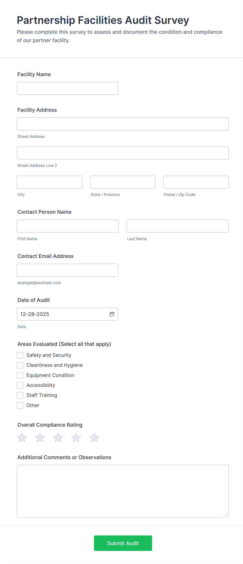 Partnership Facilities Audit Survey Form Template | Jotform