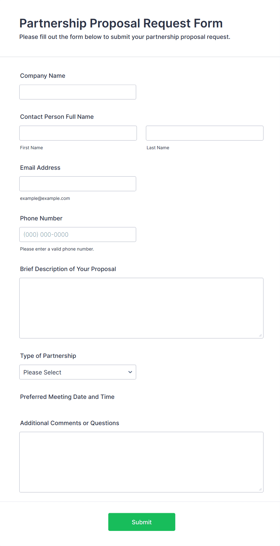 Partnership Proposal Request Form Template | Jotform