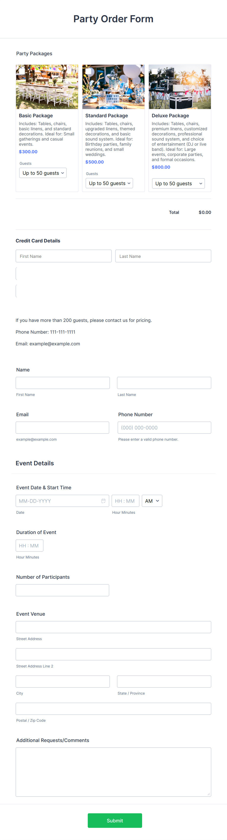 Party Order Form Template | Jotform