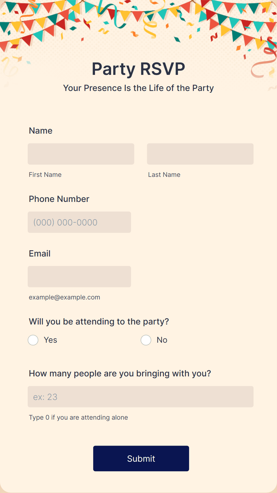 Party RSVP Form Template | Jotform