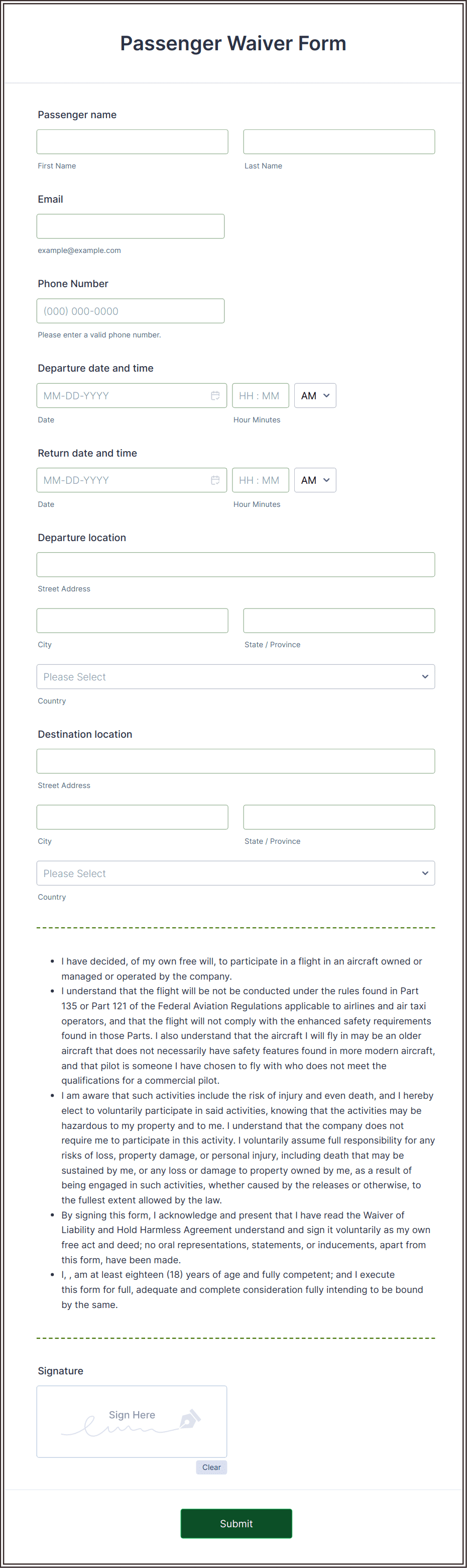 Passenger Waiver Form Template | Jotform