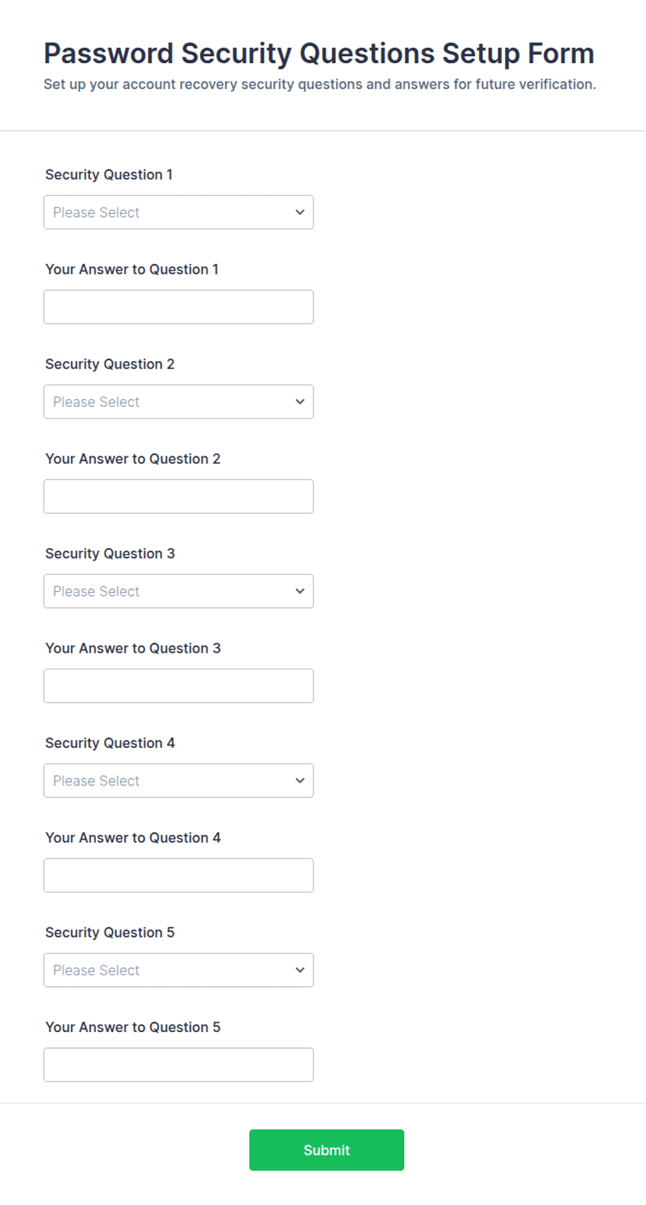 Password Security Questions Setup Form Template | Jotform