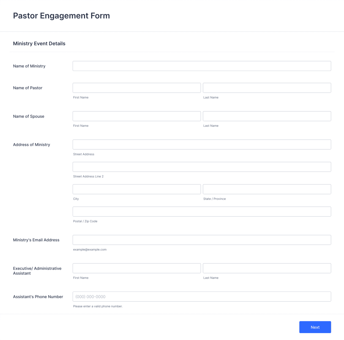 Pastor Engagement Form Template | Jotform