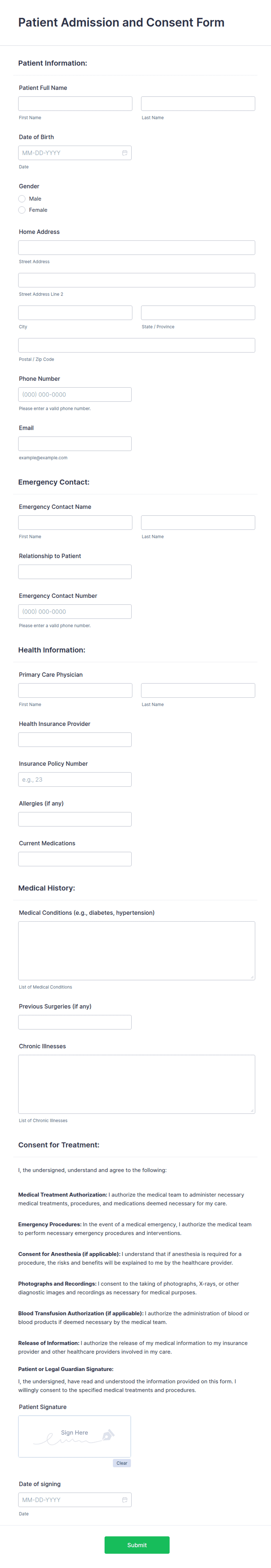 Patient Admission and Consent Form Template | Jotform
