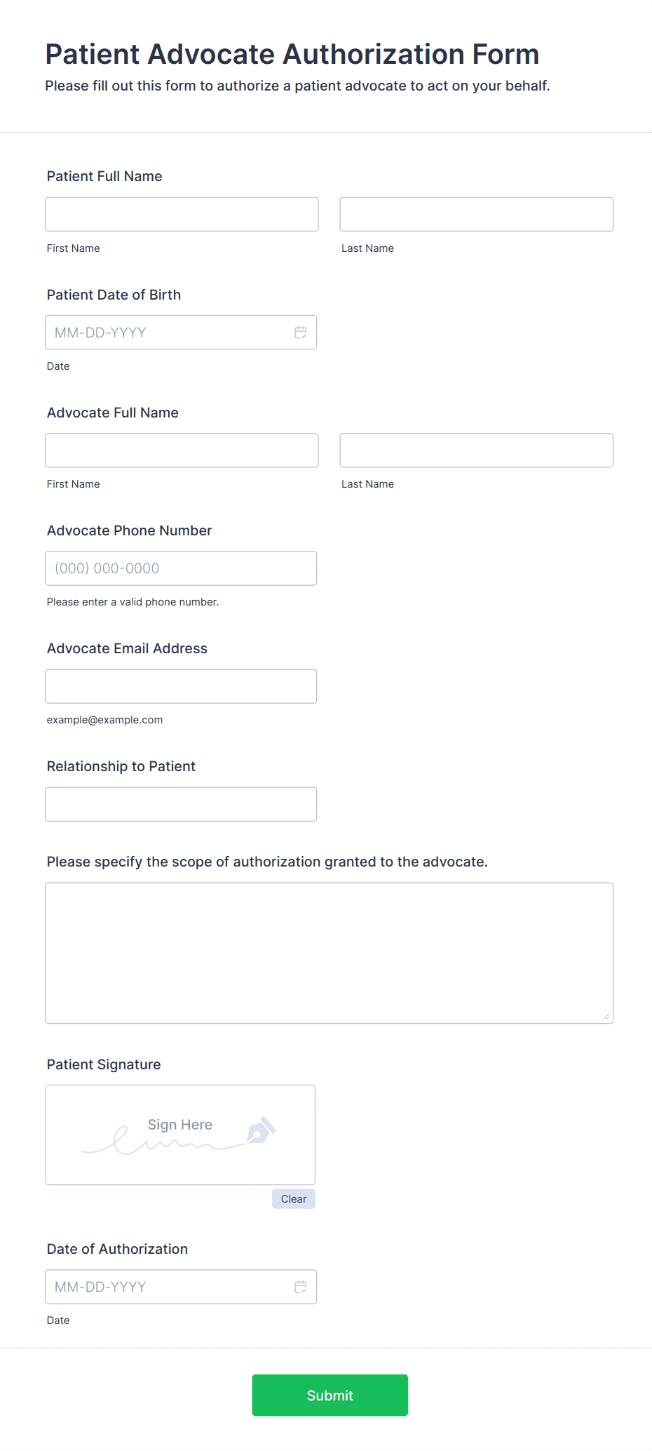 Patient Advocate Authorization Form Template | Jotform