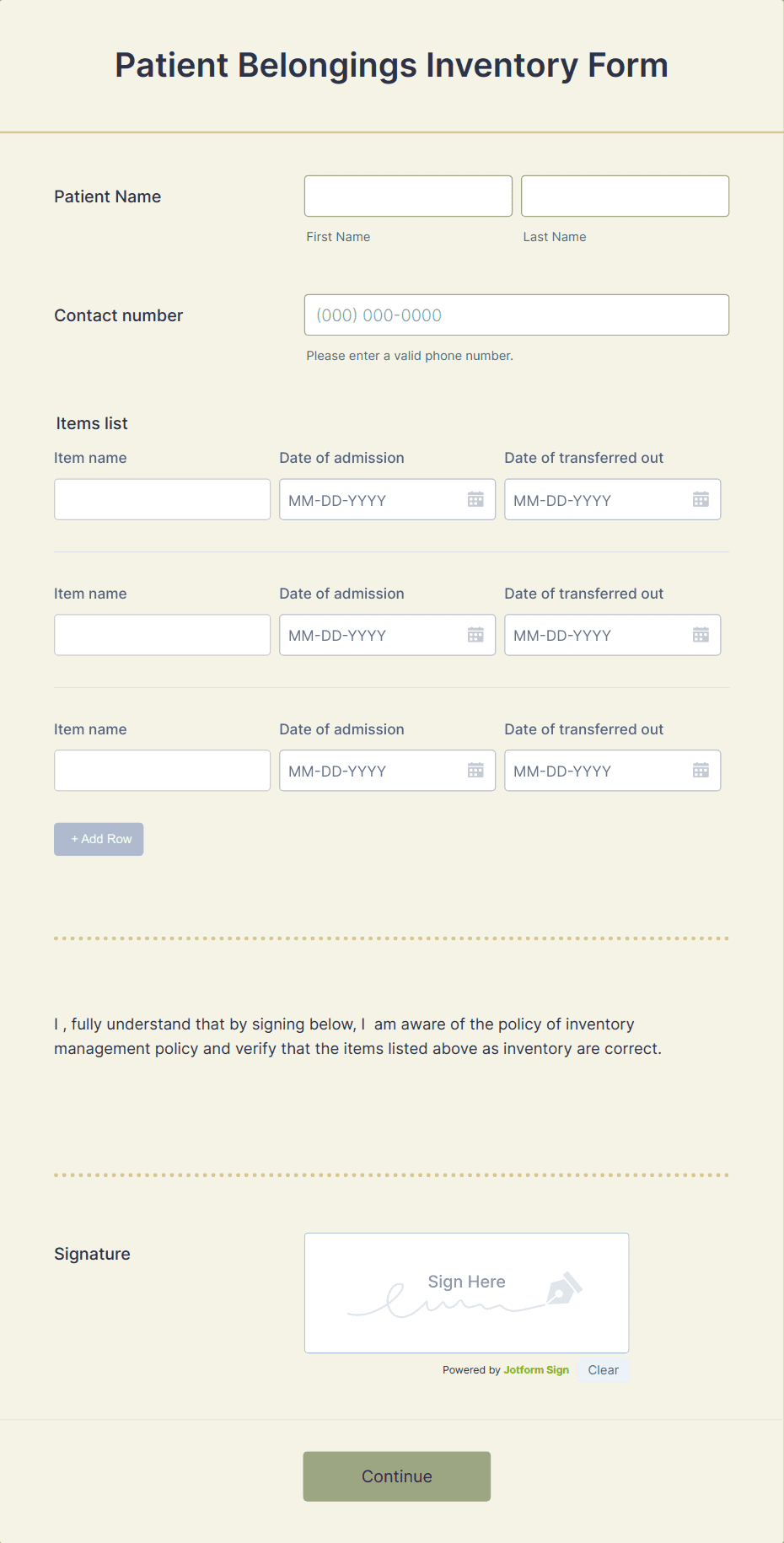 Patient Belongings Inventory Form Template | Jotform Patient Belongings Inventory Form Template | Jotform