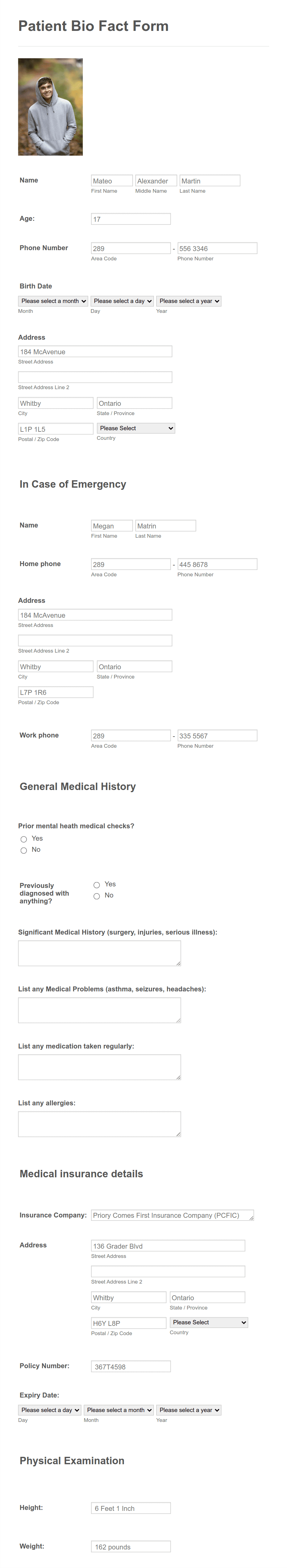 Patient Bio Fact Form Template | Jotform