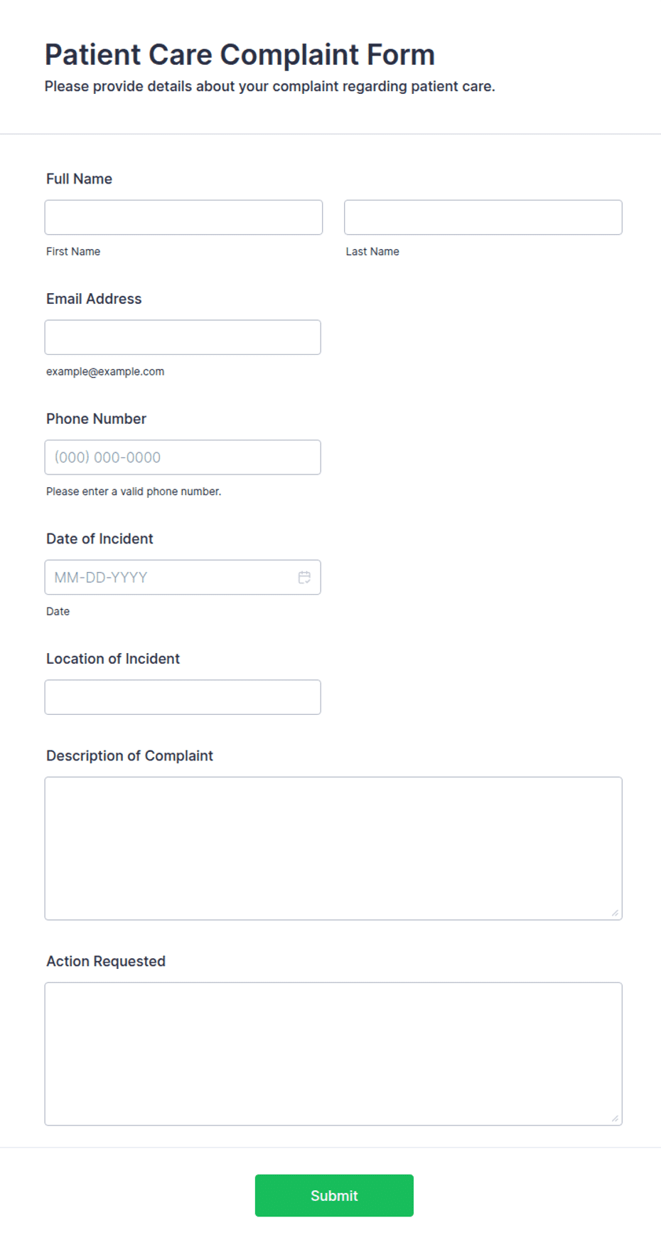 Patient Care Complaint Form Template | Jotform