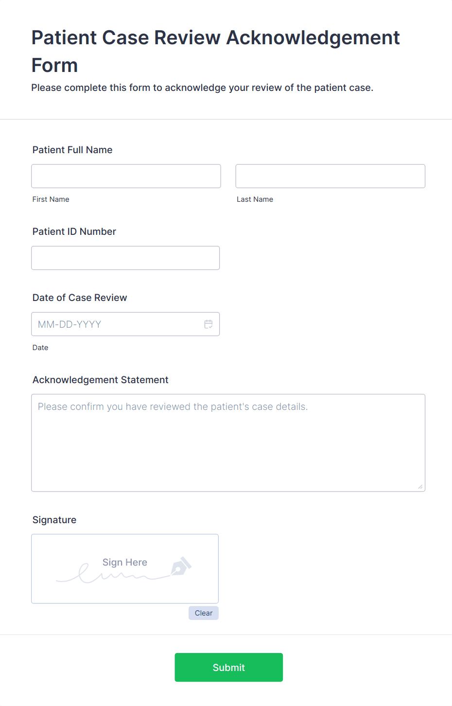 Patient Case Review Acknowledgement Form Template | Jotform