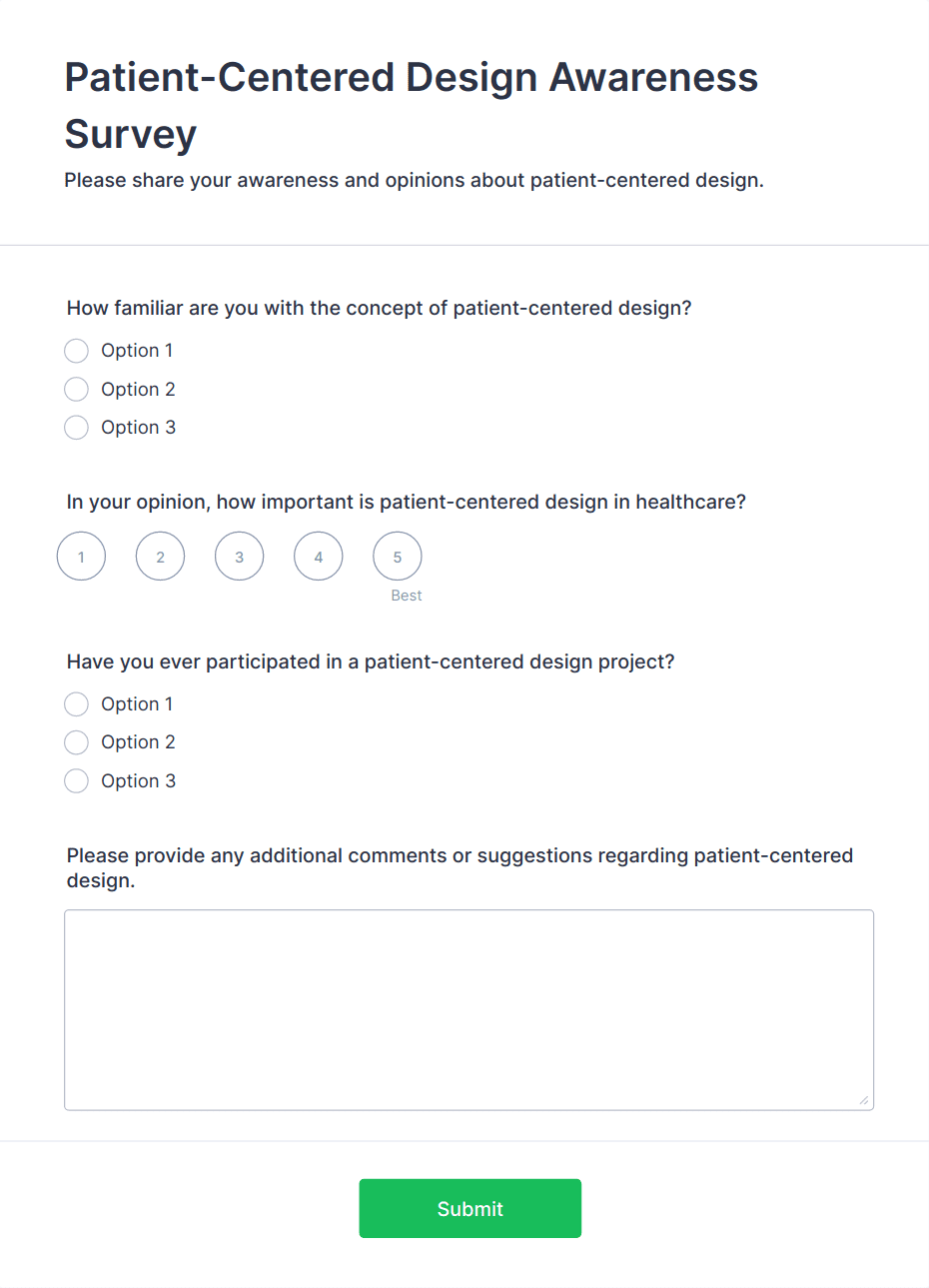 Patient-Centered Design Awareness Survey Form Template | Jotform