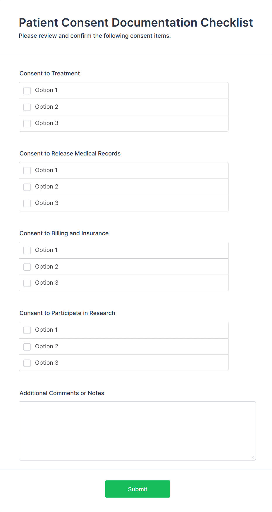 Patient Consent Documentation Checklist Form Template | Jotform