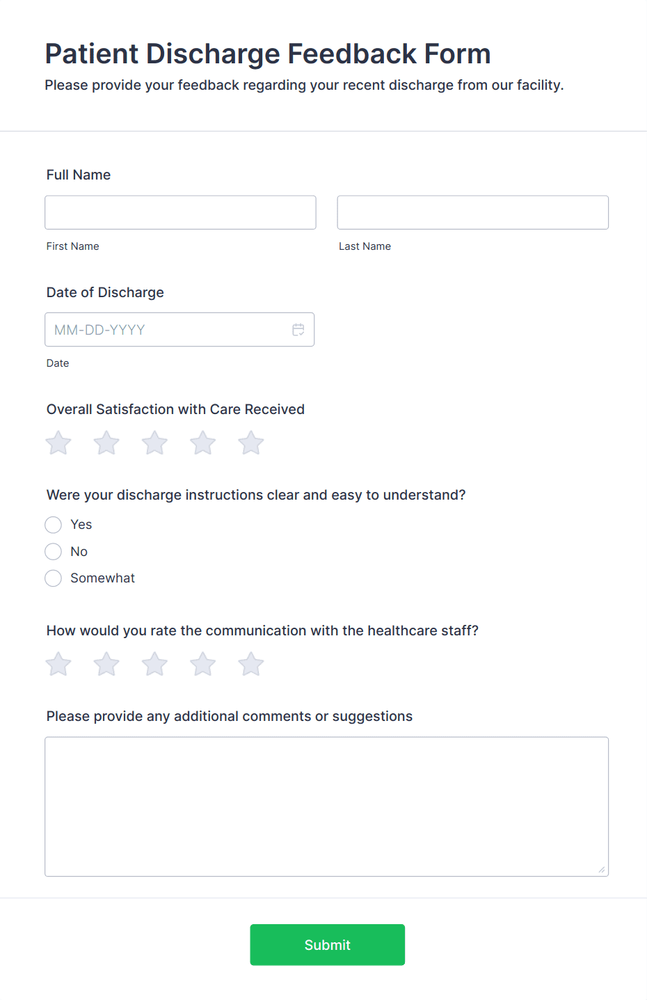 Patient Discharge Feedback Form Template | Jotform