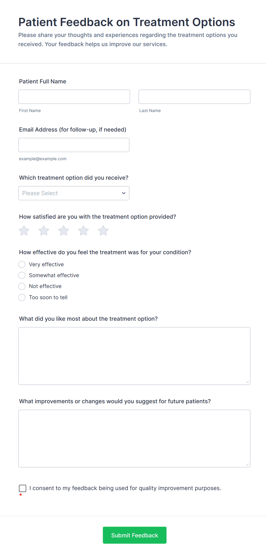 Patient Feedback on Treatment Options Form Template | Jotform