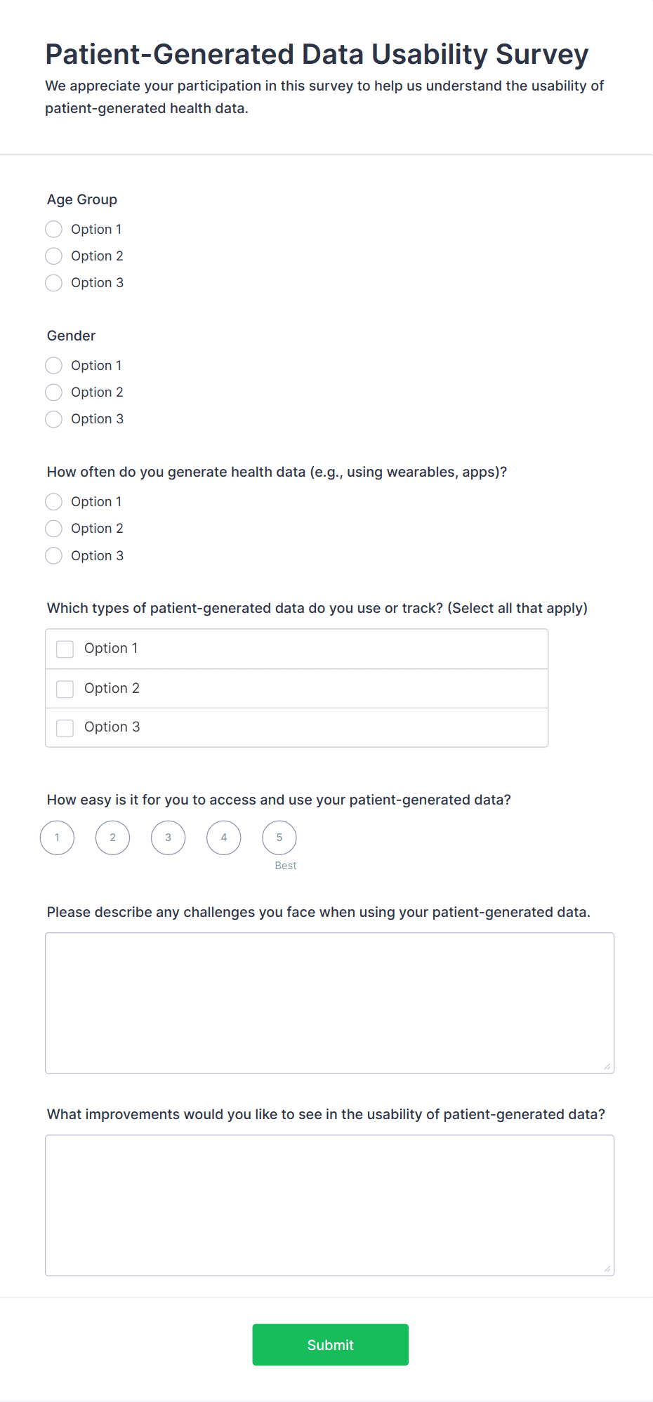 Patient-Generated Data Usability Survey Form Template | Jotform