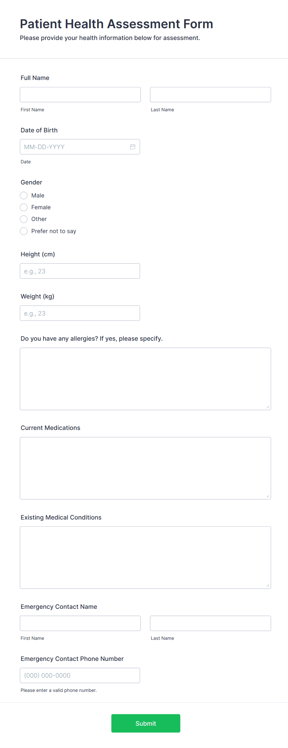 Patient Health Assessment Form Template | Jotform