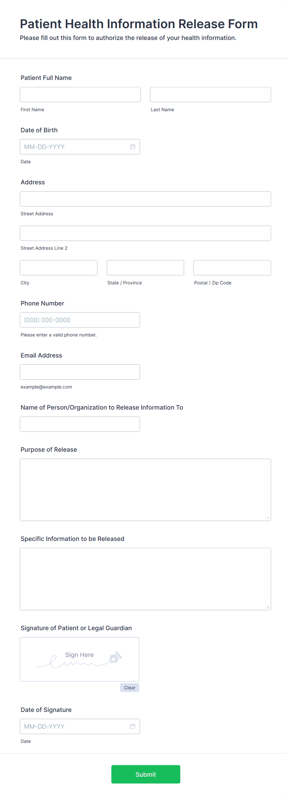 Patient Health Information Release Form Template | Jotform