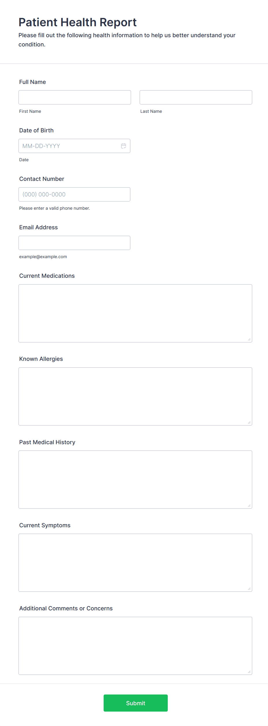 Patient Health Report Form Template | Jotform