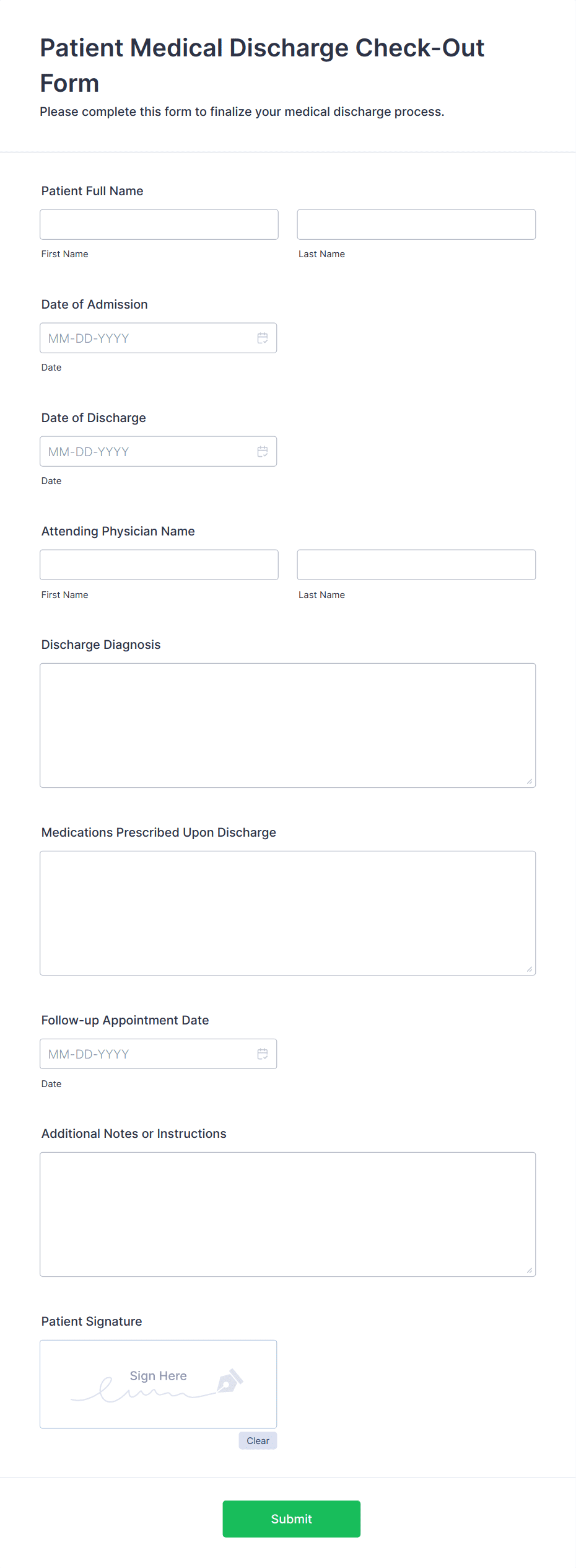 Patient Medical Discharge Check-Out Form Template | Jotform
