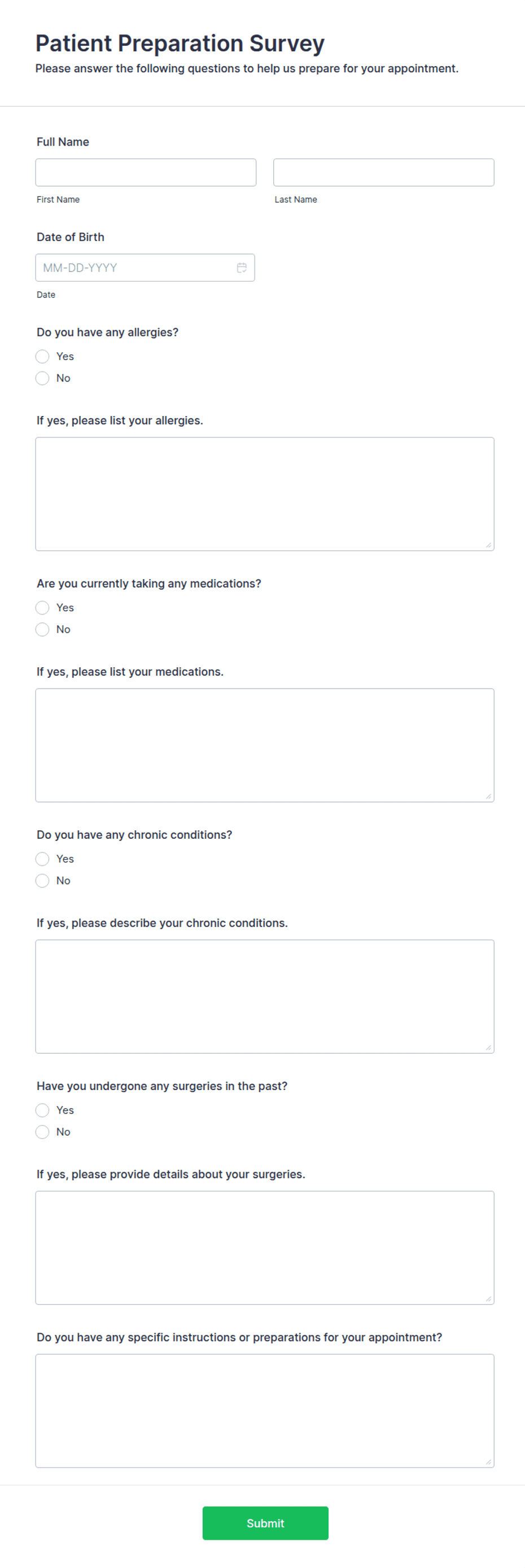 Patient Preparation Survey Form Template | Jotform
