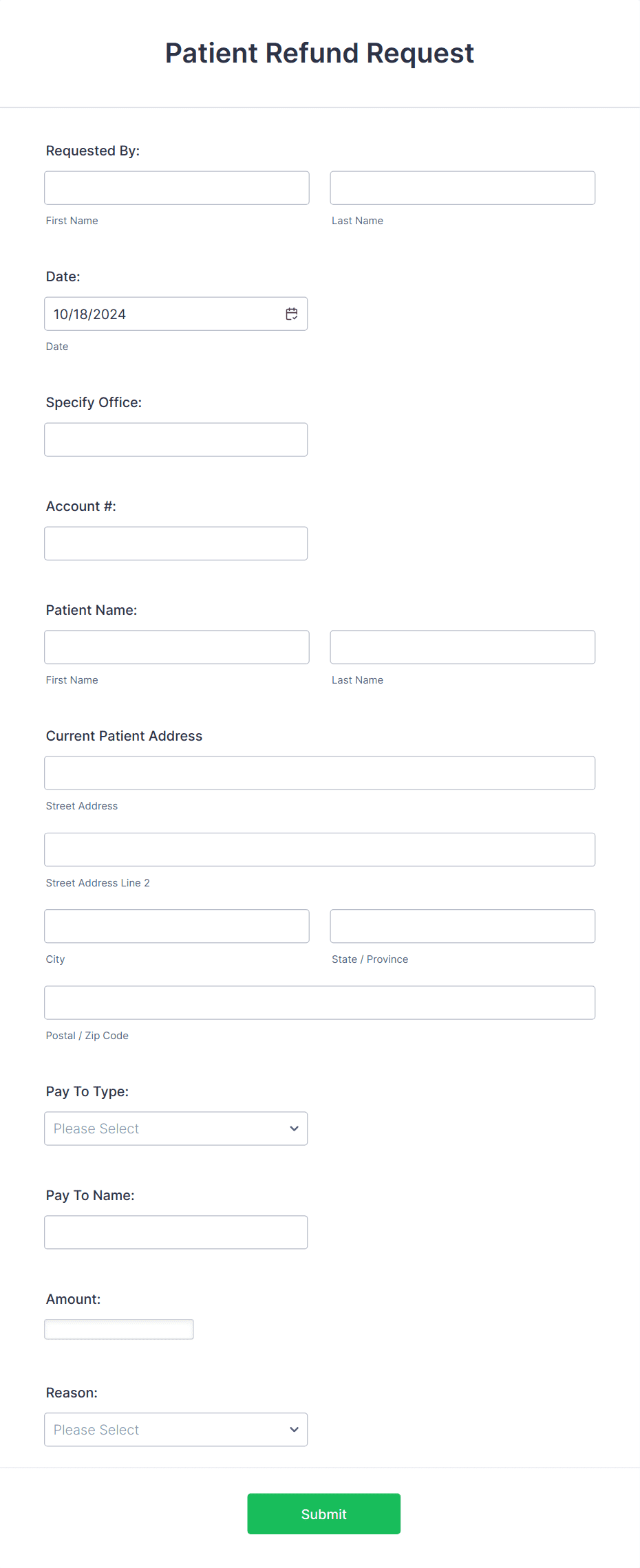 Patient Refund Request Form Template | Jotform