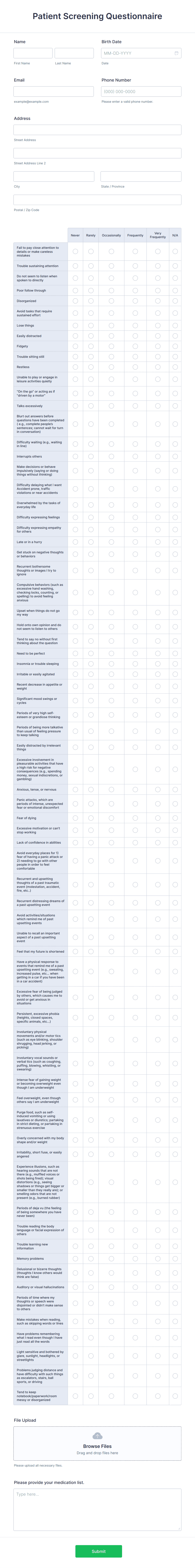 Patient Screening Questionnaire Form Template | Jotform