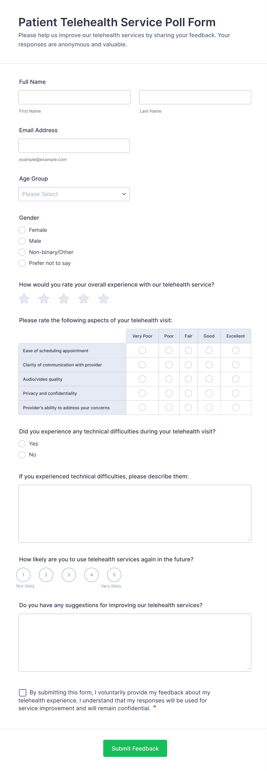 Patient Telehealth Service Poll Form Template | Jotform