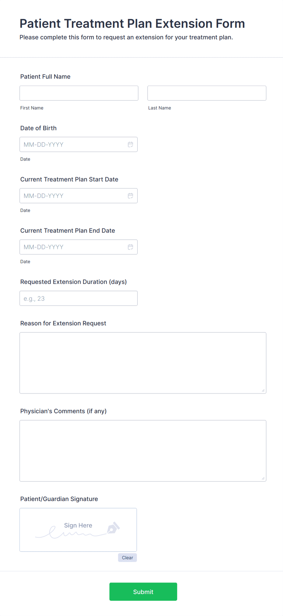 Patient Treatment Plan Extension Form Template | Jotform