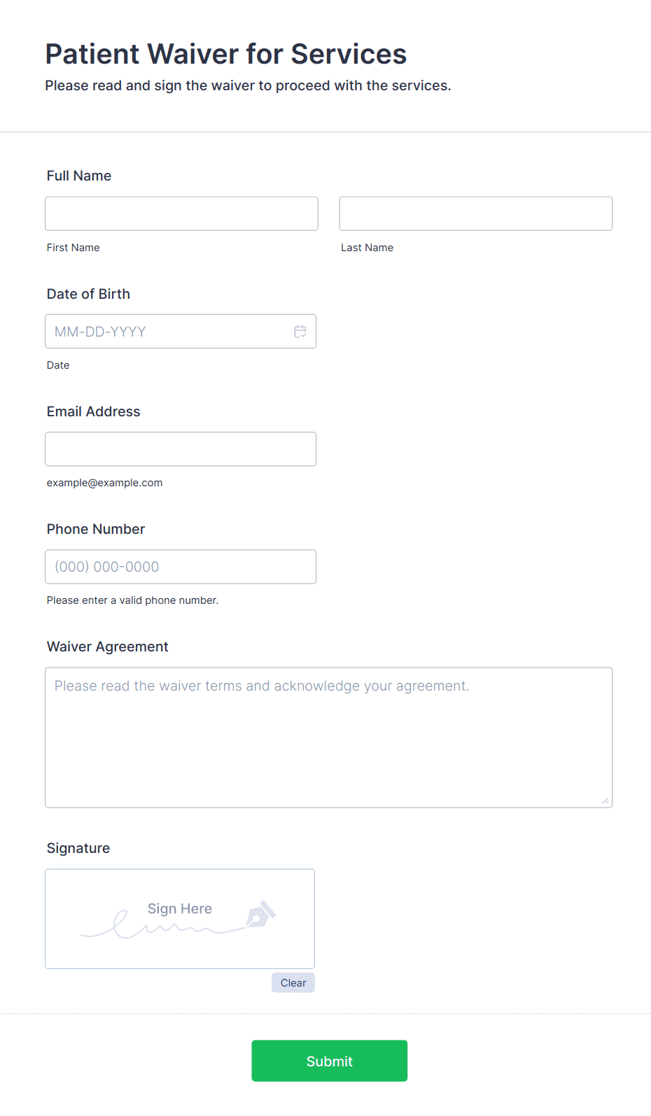 Patient Waiver for Services Form Template | Jotform