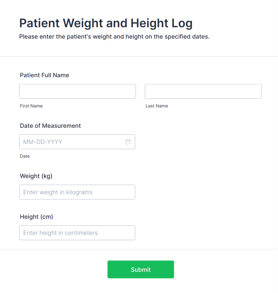 Patient Weight and Height Log Form Template | Jotform
