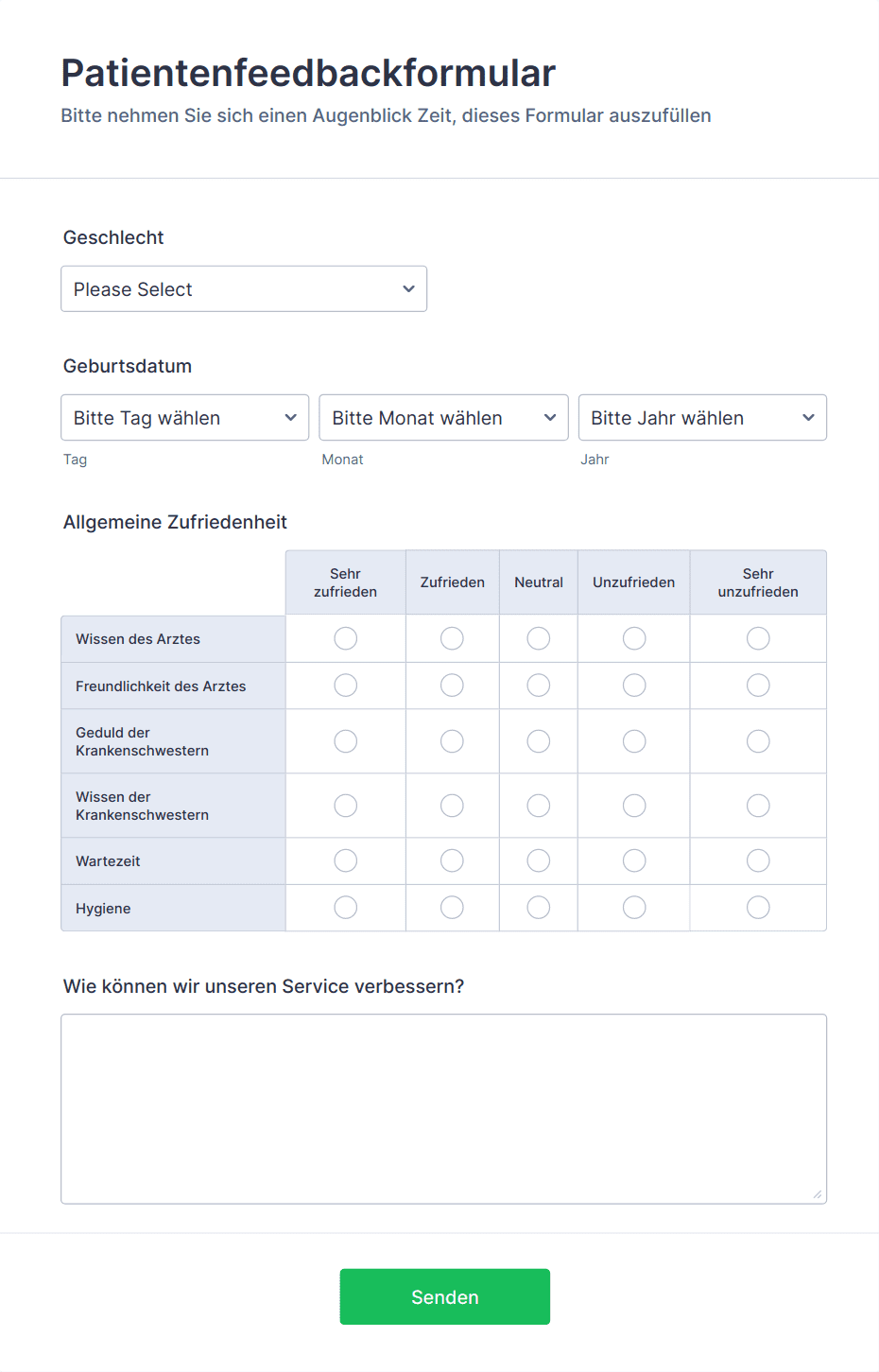 Patientenfeedbackformular Formularvorlage | Jotform