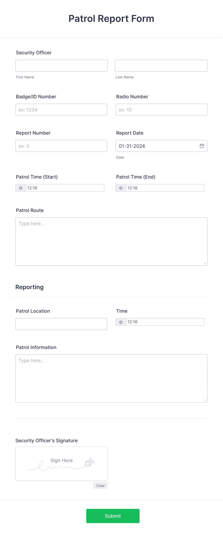 Patrol Report Form Template | Jotform