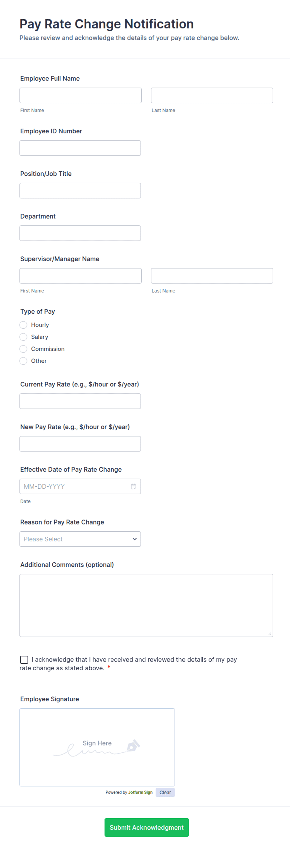 Pay Rate Change Notification Form Template | Jotform