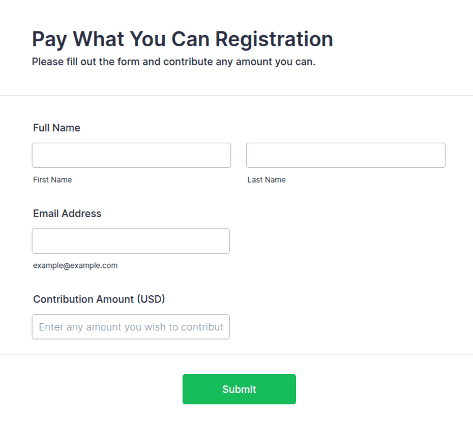 Pay What You Can Registration Form Template | Jotform