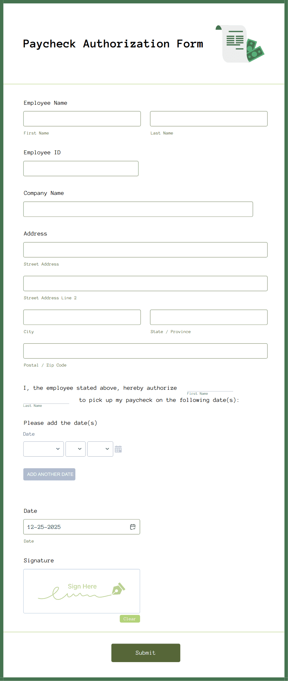 Paycheck Authorization Form Template | Jotform