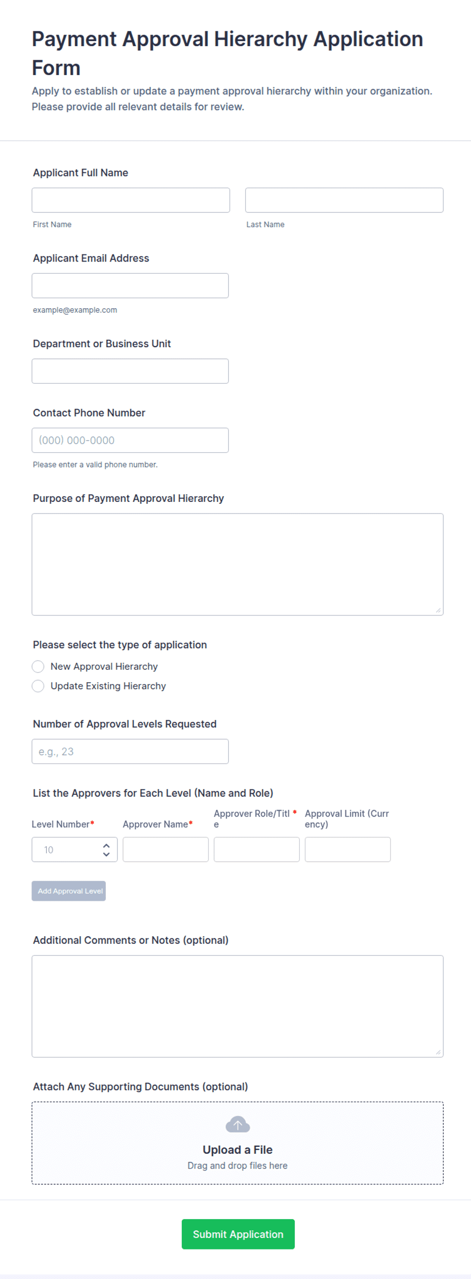 Payment Approval Hierarchy Application Form Template | Jotform
