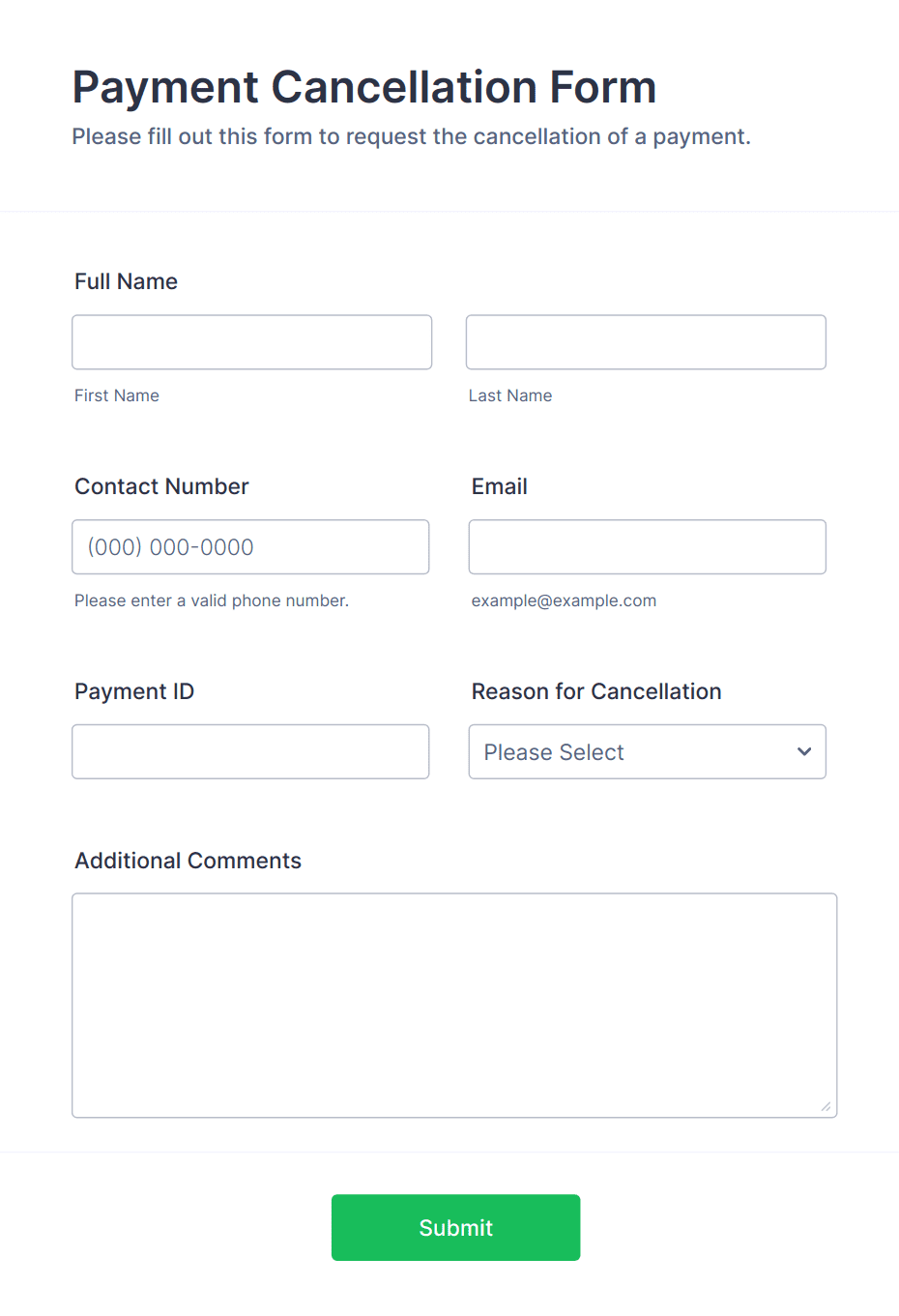 Payment Cancellation Form Template | Jotform