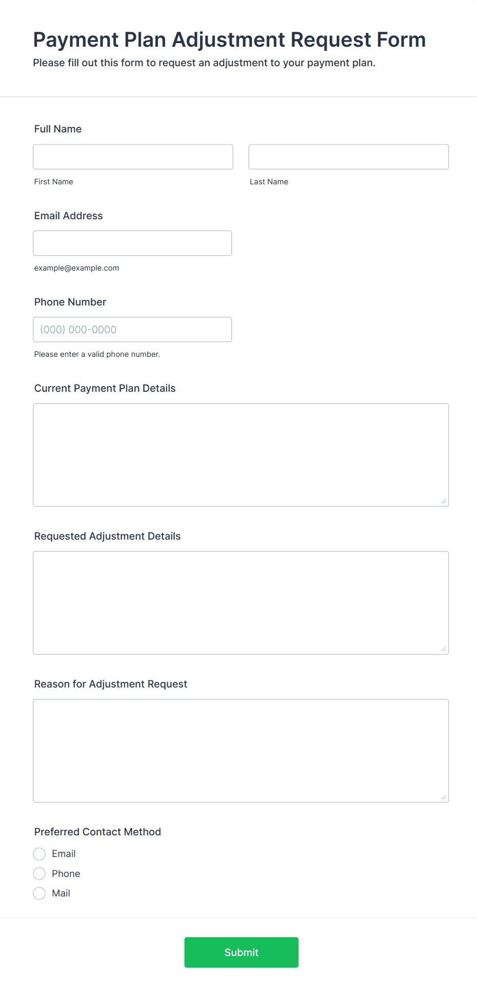 Payment Plan Adjustment Request Form Template | Jotform