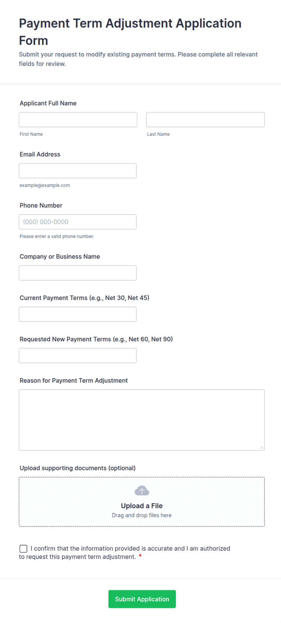 Payment Term Adjustment Application Form Template | Jotform
