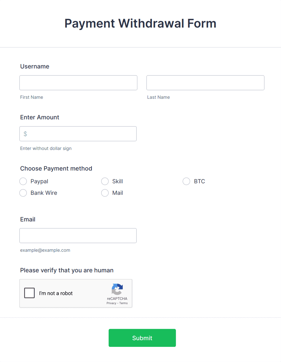 Payment Withdrawal Form Template | Jotform