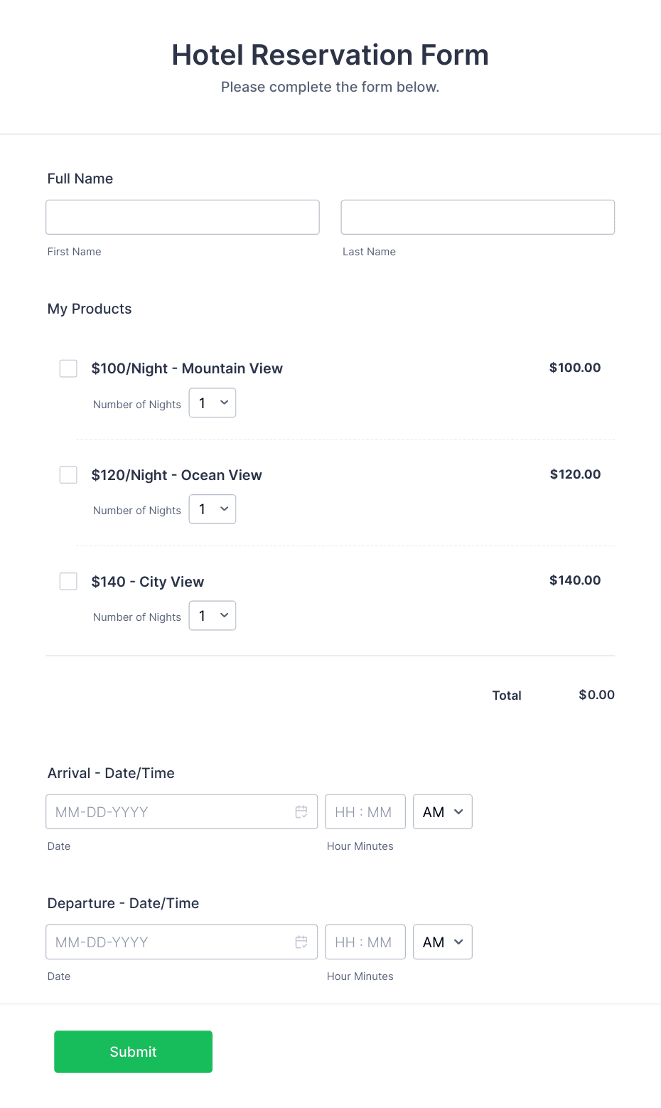 Paymentwall Hotel Reservation Form Template | Jotform